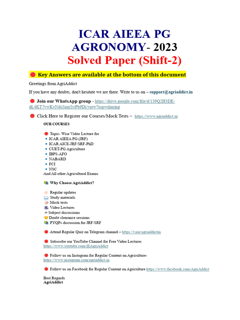 Icar JRF Agr - 2023 (Shift-2) | PDF | Qualifications | Tests