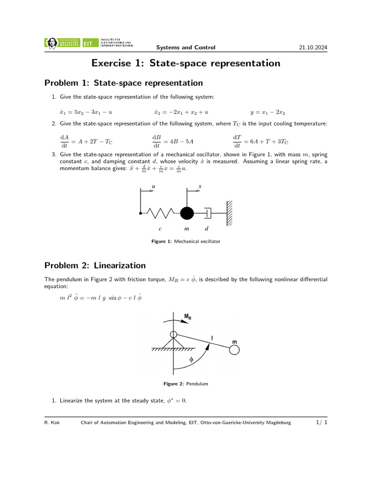 State-Space Representation Exercises | PDF