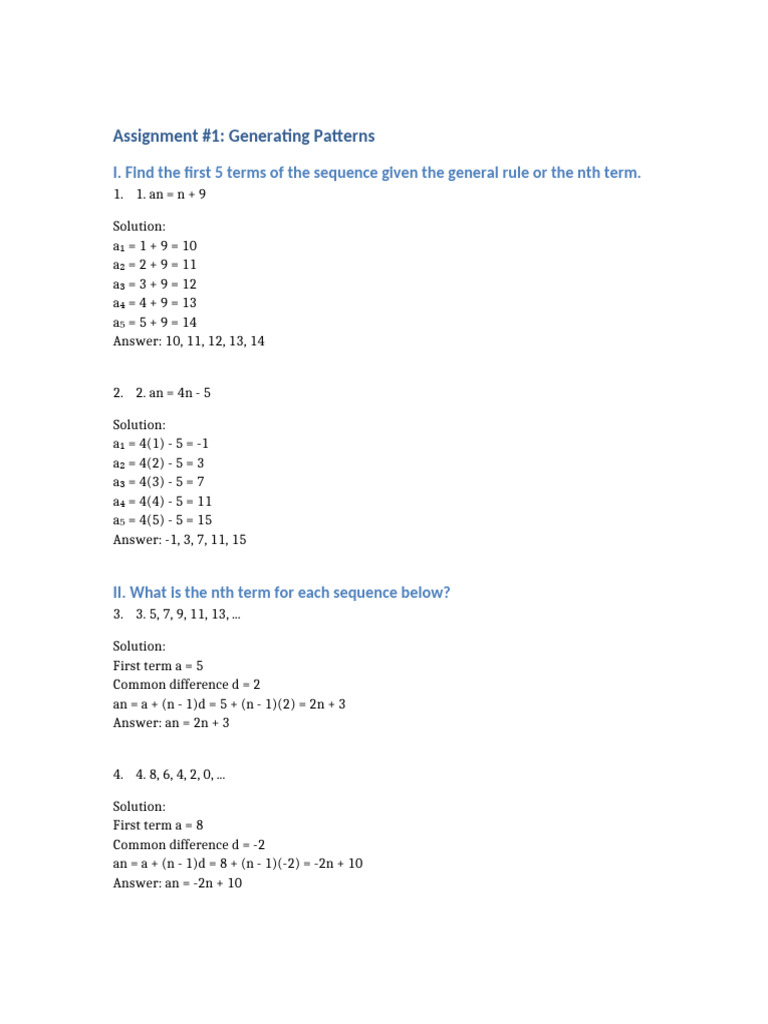Assignment 1 Generating Patterns With Solutions | PDF