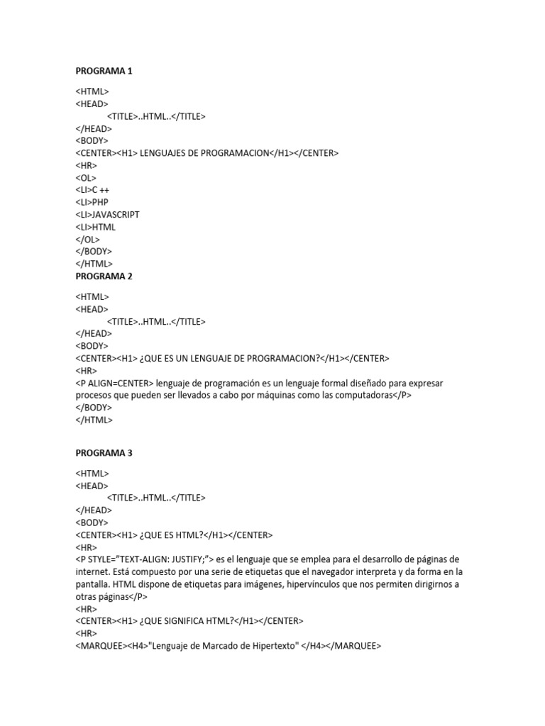 CODIGO BASICO HTML para Hacer Una Página Web | PDF | HTML | Red mundial