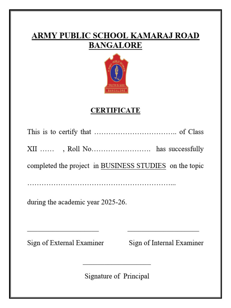 Business Studies Project Certificate | PDF