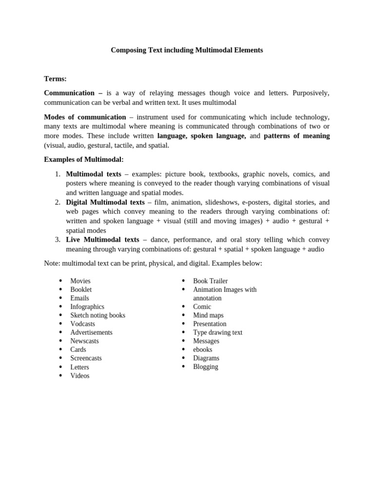 LESSON 3 Composing Text Including Multimodal Elements | PDF | Communication | Linguistics