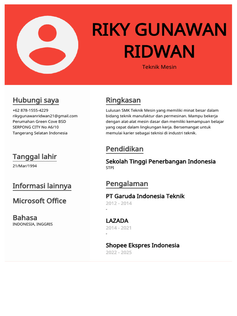 CV Riky Gunawan Ridwan | PDF