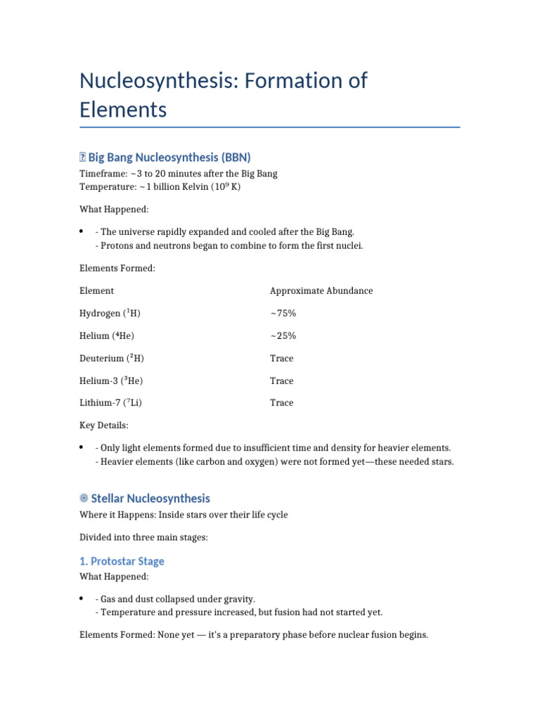 Big Bang Nucleosynthesis Elements | PDF | Chemical Elements | Stars