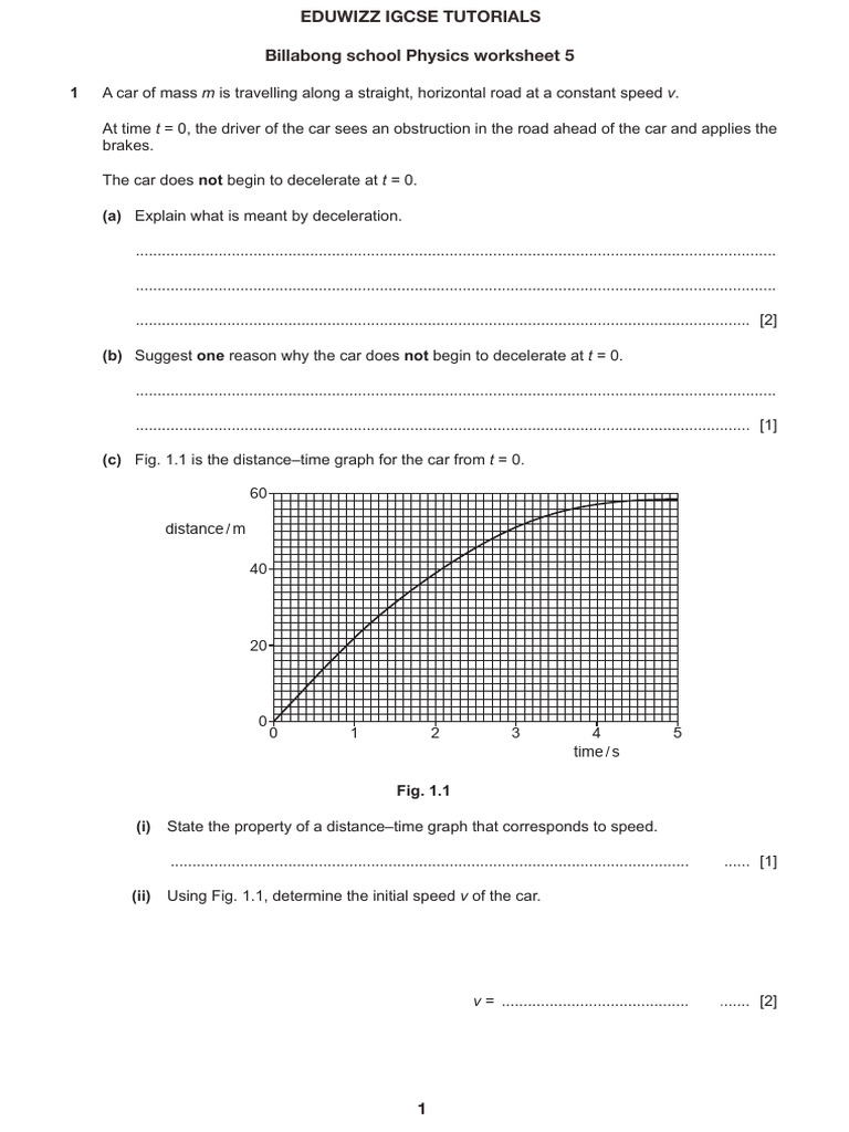 Physics Worksheet on Motion and Energy | PDF | Mirror | Force