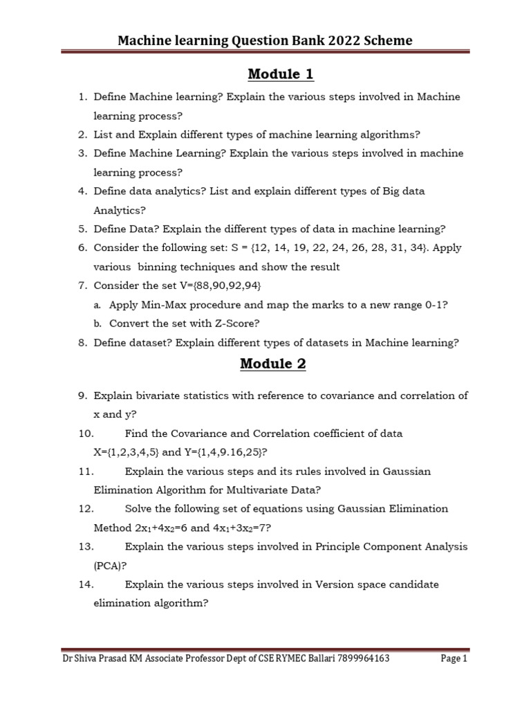 Machine Learning Question Bank 2022 | PDF | Machine Learning ...