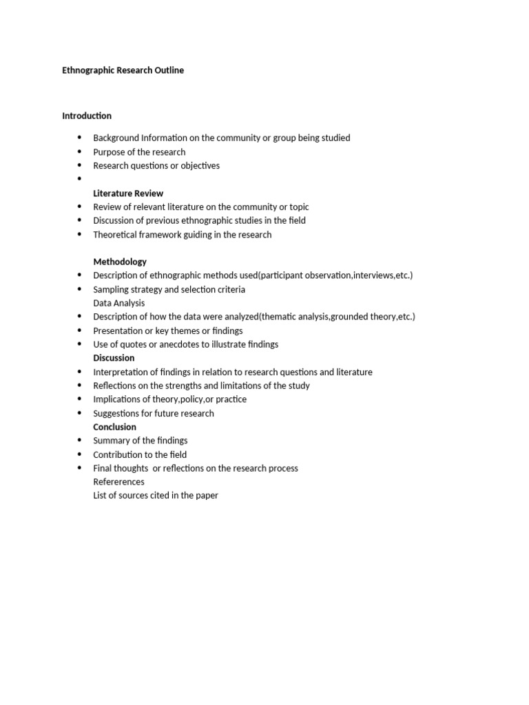 Ethnographic Research Outline | PDF