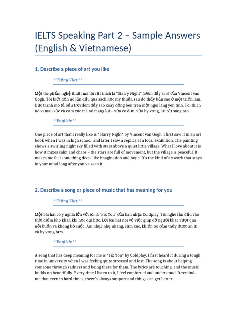 IELTS Speaking Sample Answers | PDF