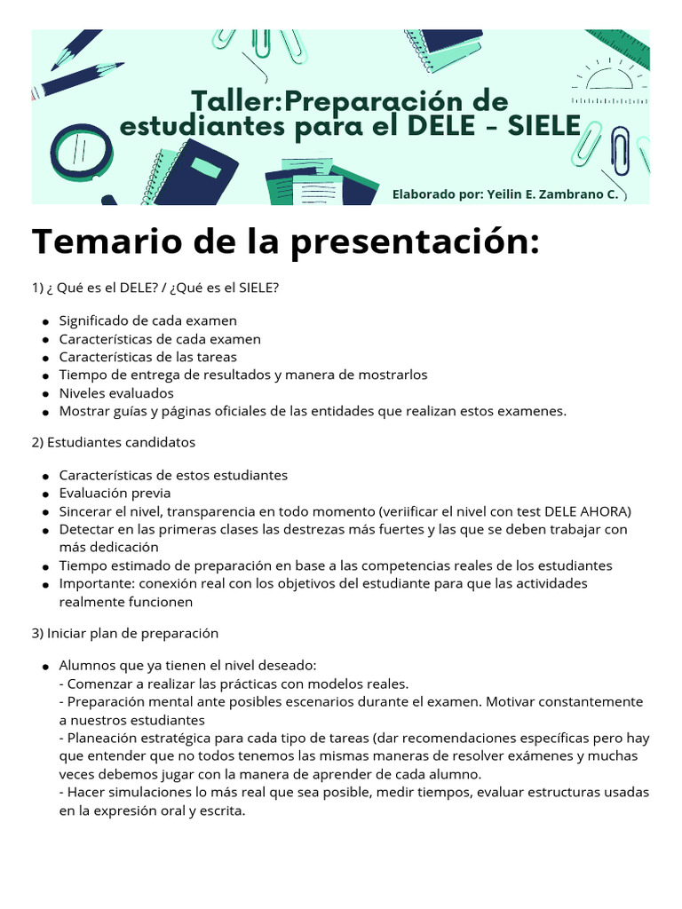 Temario para Presentación DELE - SIELE | PDF | Planificación | Cognición