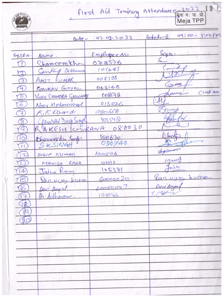 First Aid Training-2022 Attendance | PDF