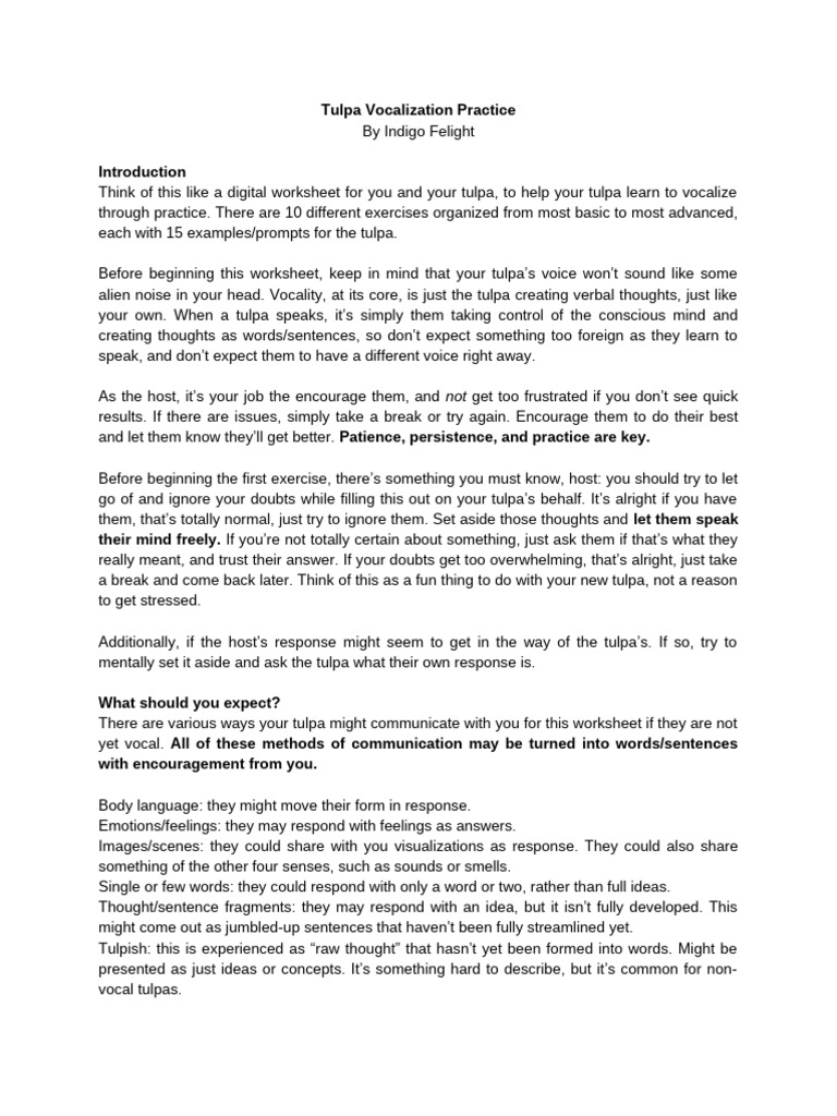 Tulpa Vocalization Practice-1 | PDF | Thought | Feeling