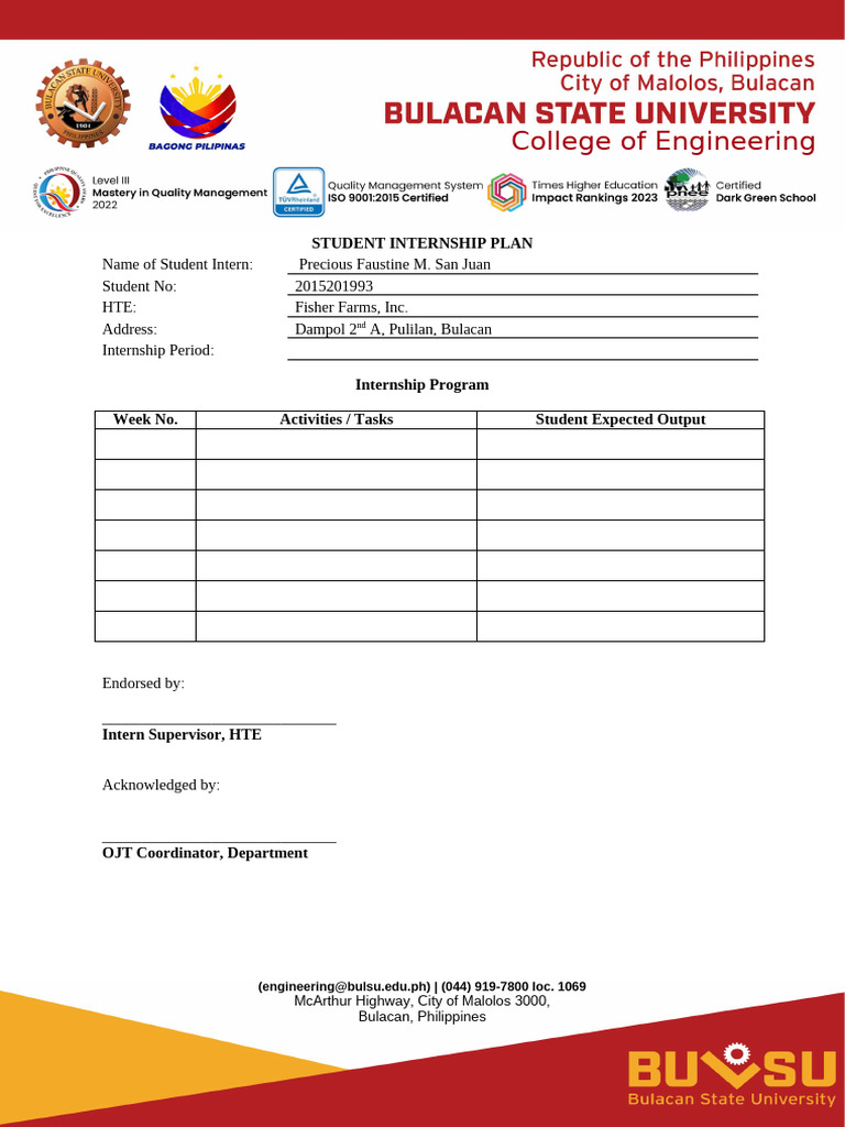 COE Internship Plan | PDF