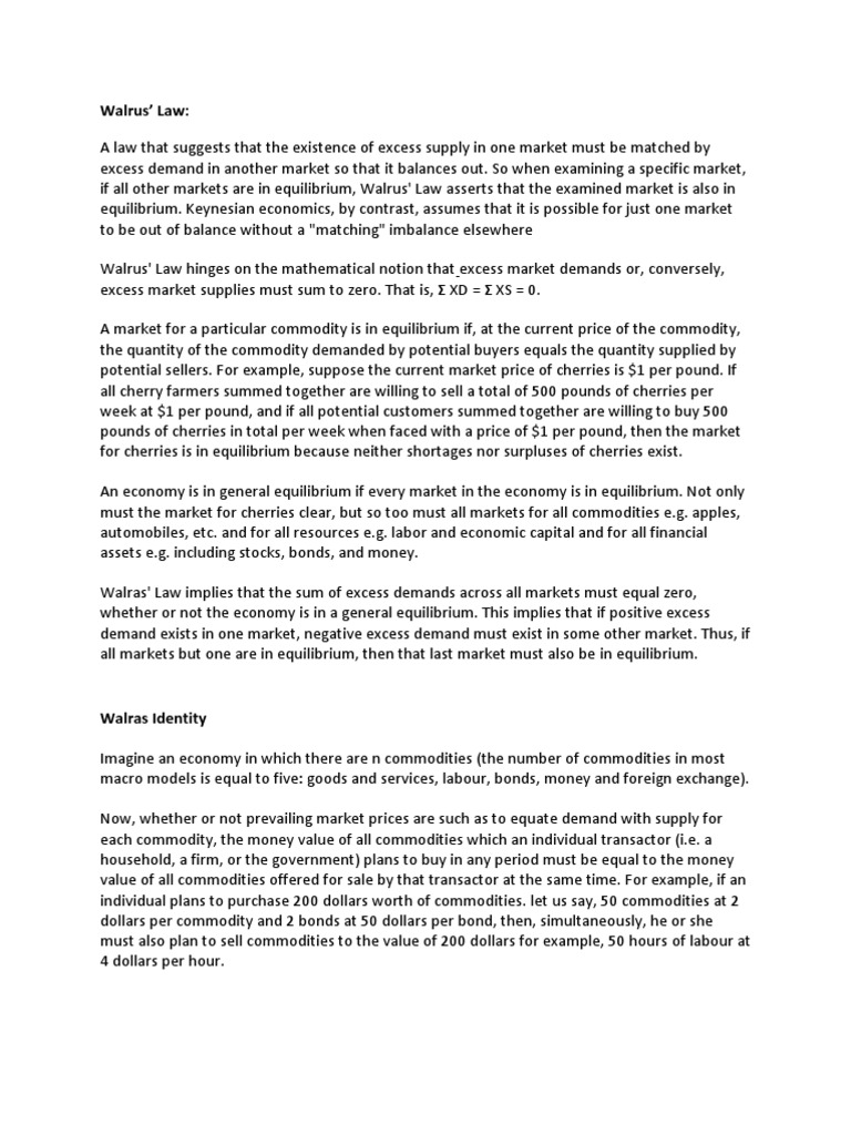 Walras Law | PDF | Economic Equilibrium | Commodity