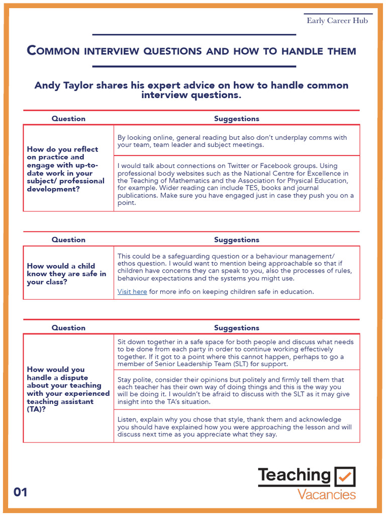 Teaching Vacancies Interview Questions | PDF | Learning | Teachers