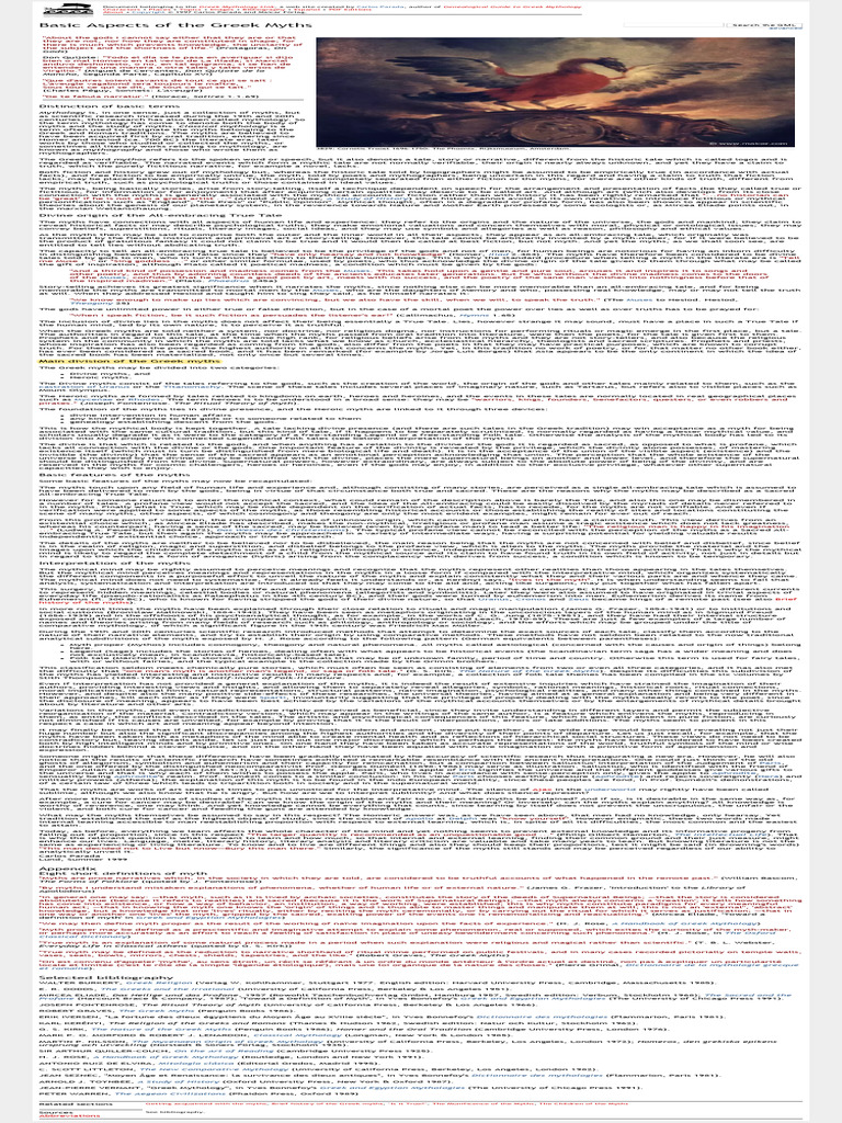 Basic Aspects of The Greek Myths - Greek Mythology Link | PDF | Muse | Truth