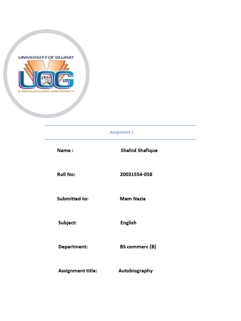 Autobiography English Assignment | PDF