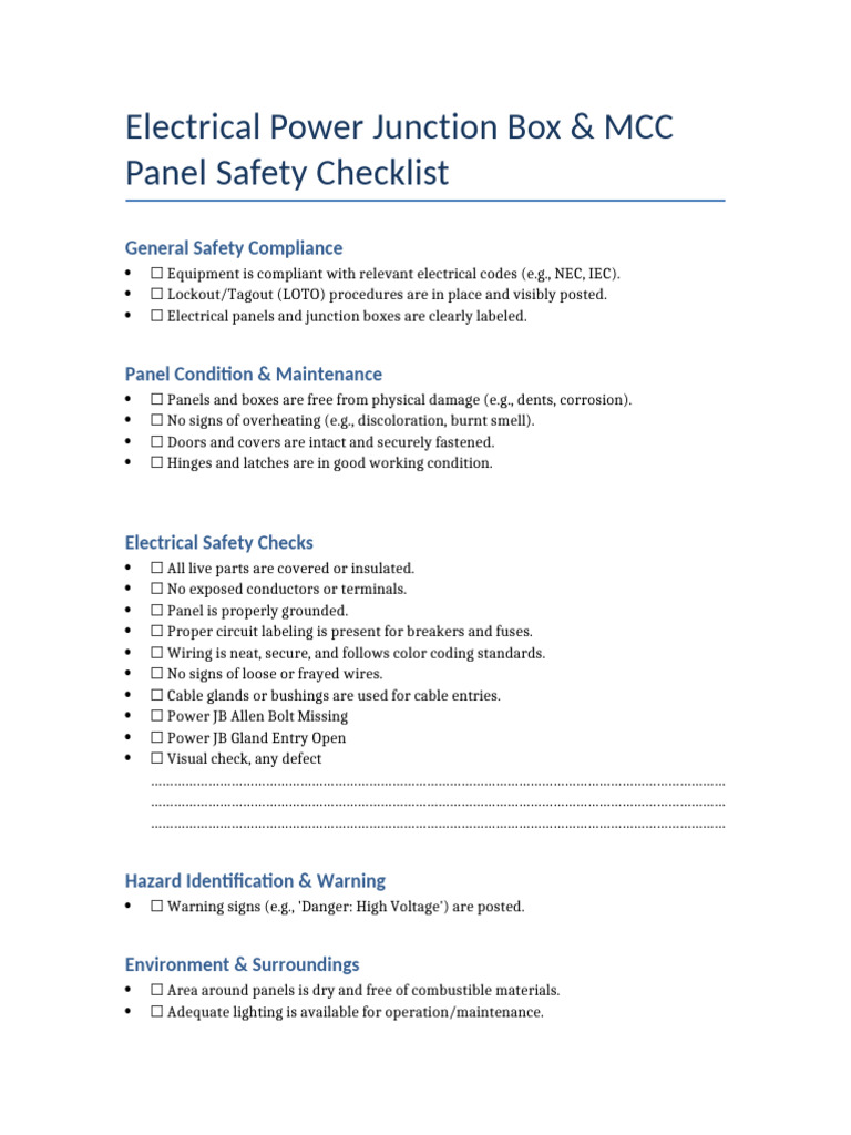 Electrical Safety Checklist | PDF