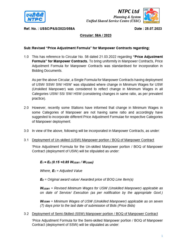 Revised Manpower Price Adjustment Formula | PDF | Business | Economies