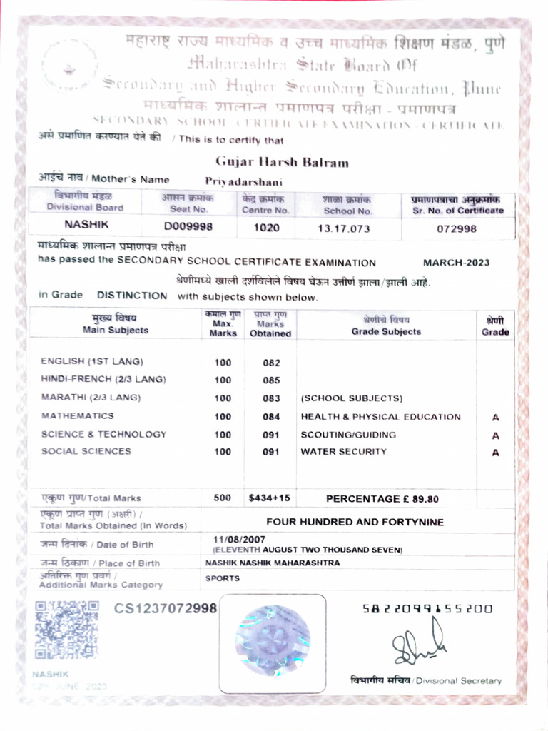 Passing Certificate 10th | PDF