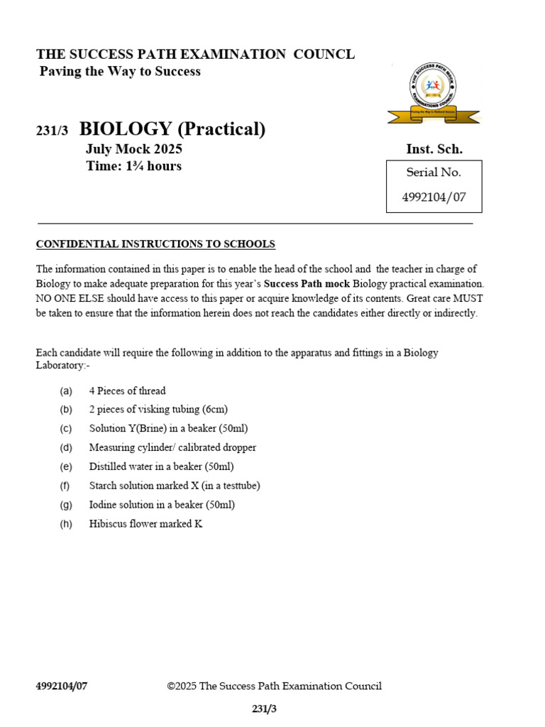 2025 Biology Practical Exam Instructions | PDF