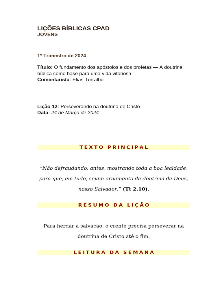 Perseverando na Doutrina de Cristo | PDF | Moralidade | Jesus