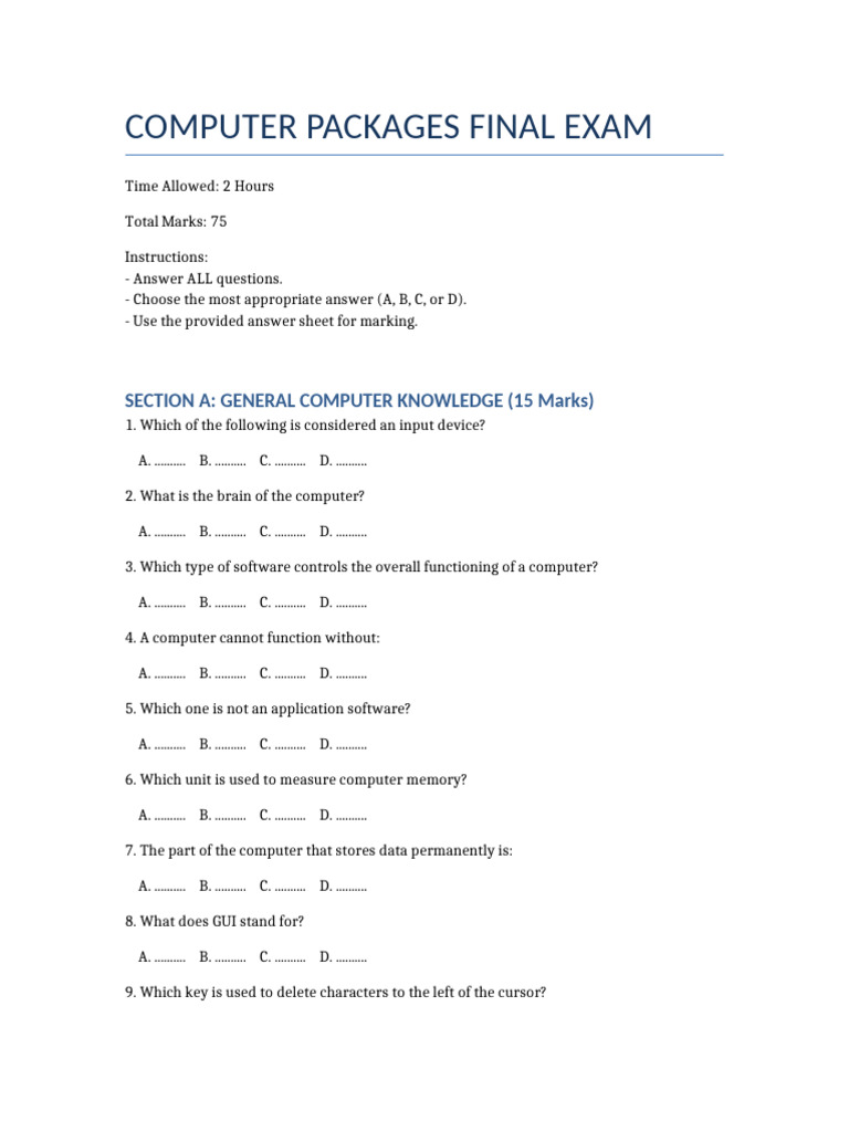 Computer Packages Final Exam Guide | PDF | Microsoft Word | Microsoft Excel