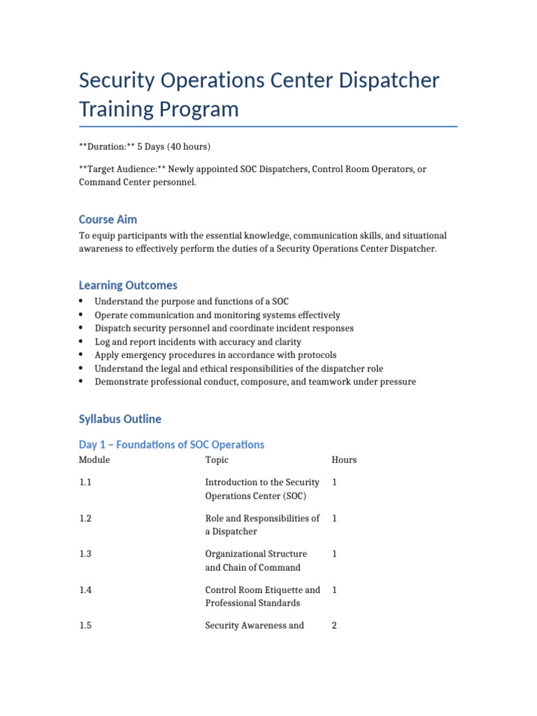 SOC_Dispatcher_Training_Syllabus | PDF | Dispatcher | Emergency