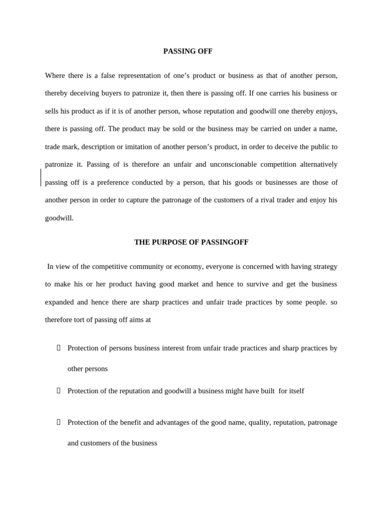 Understanding Passing Off in Business | PDF | Misrepresentation | Tort
