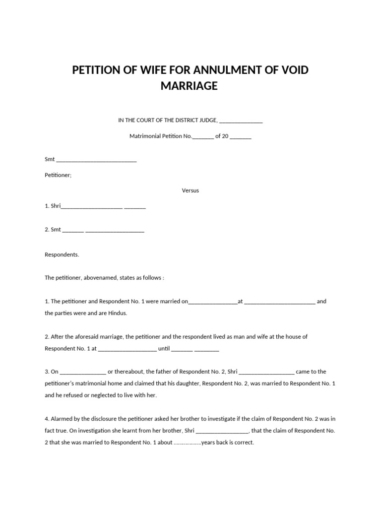 Petition Of Wife For Annulment Of Void Marriage Pdf
