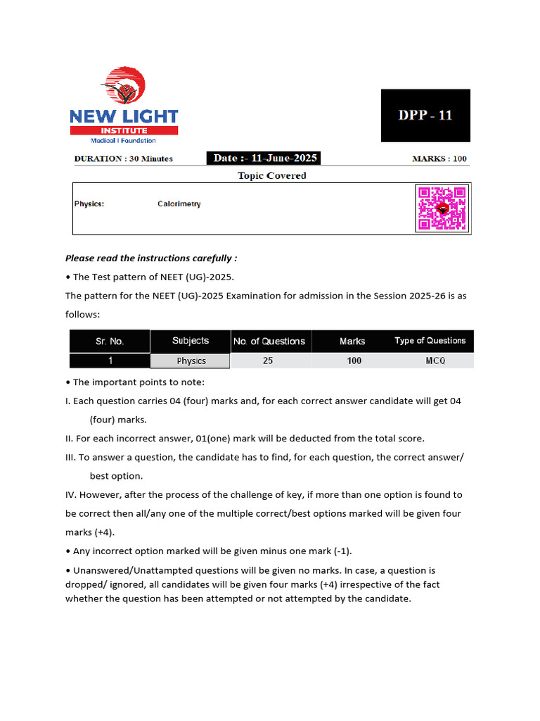 Physics (Calorimetry) RegularBatch (DPP 11) (11 06 2025) 1156 | PDF ...