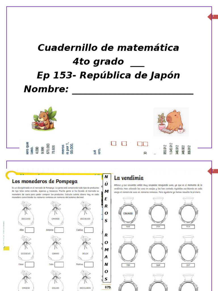 Cuadernillo Matemáticas 4to Grado 2025 | PDF