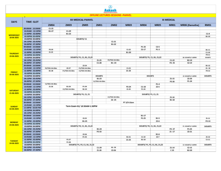 Medical Time Table - 18th-June To 24th-June-2025 | PDF