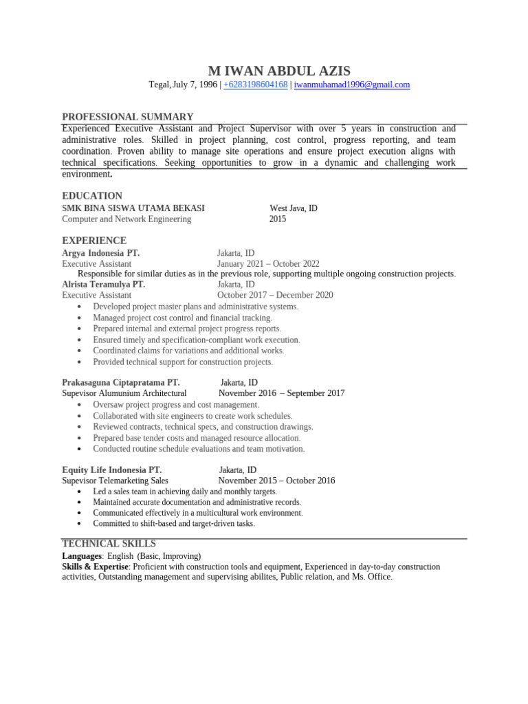 CV - M Iwan Abdul Azis - 2025 | PDF | Business