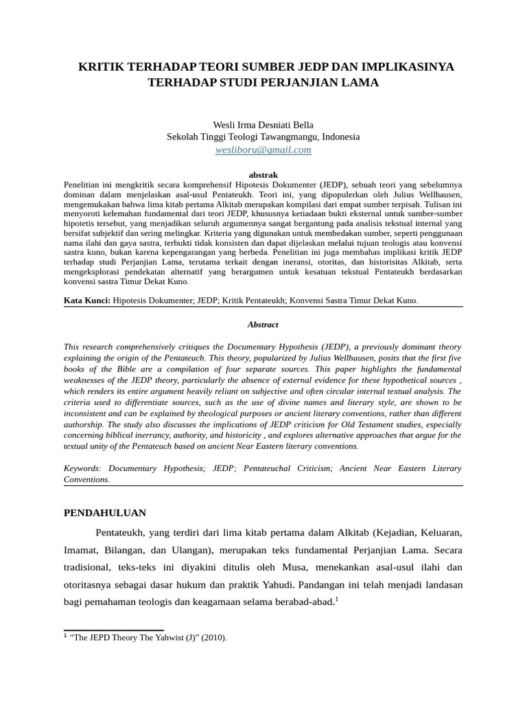 Kritik Teori JEDP dalam Studi Alkitab | PDF