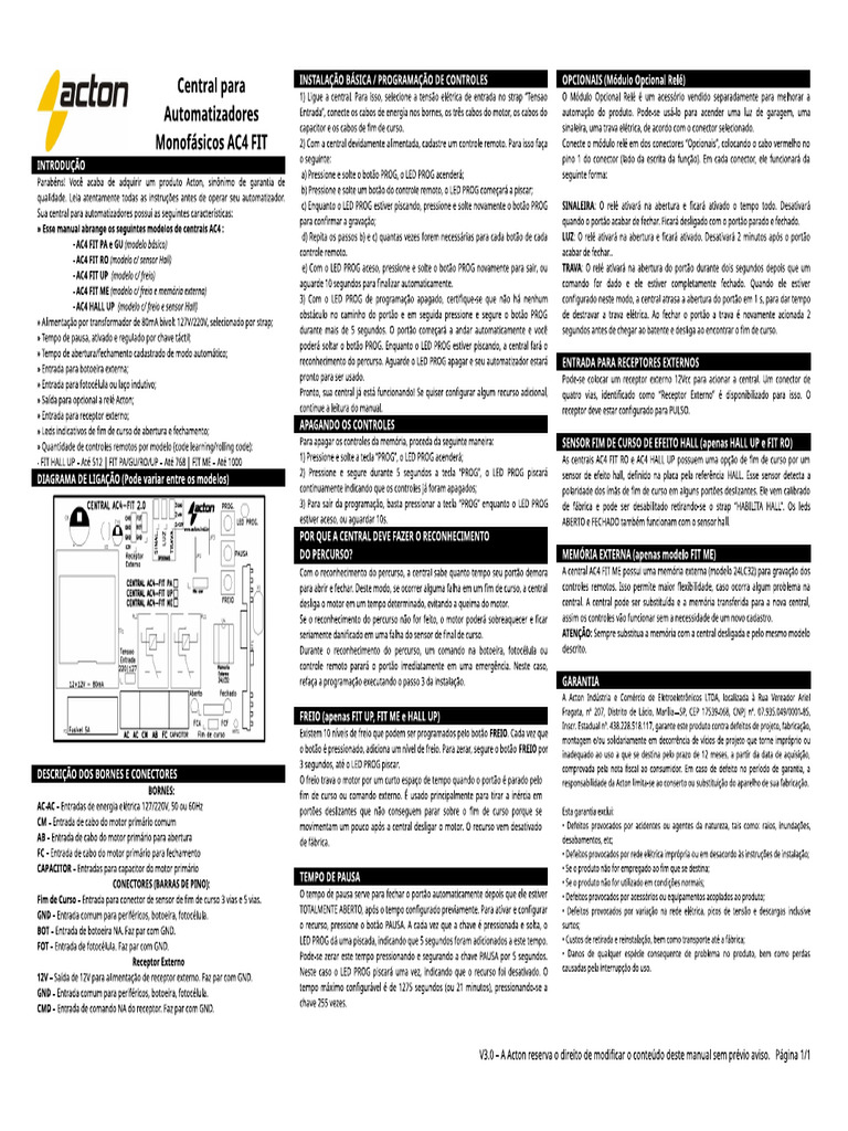 Manual Central AC4 FIT v3.0 | PDF