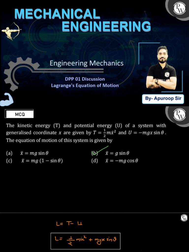 Lagrange's Equation of Motion - DPP 01 Discussion Notes | PDF