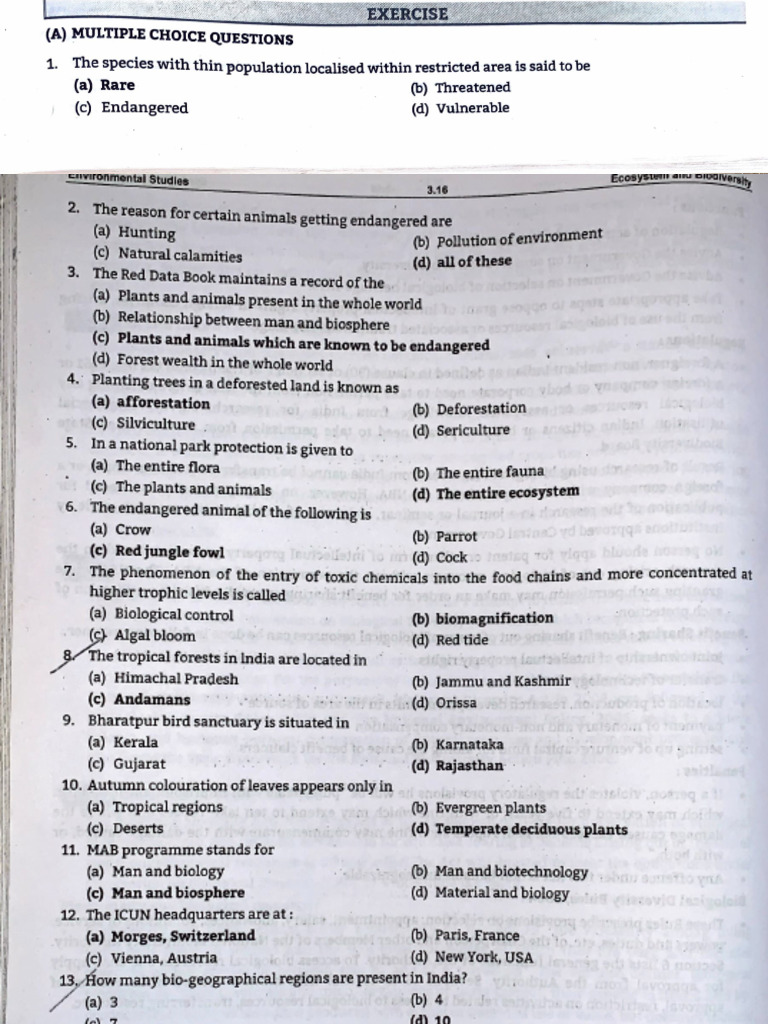 Endangered Species and Conservation Quiz | PDF | Biodiversity | Herbivore