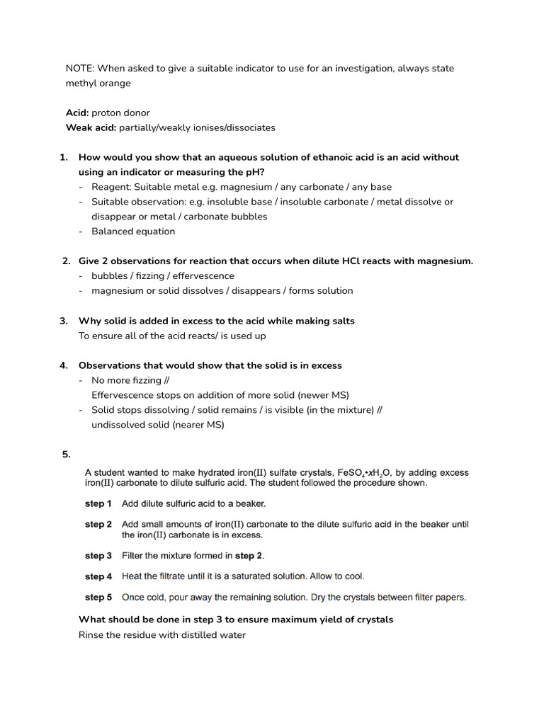 Acid-Base Reactions and Observations Guide | PDF | Acid | Solubility