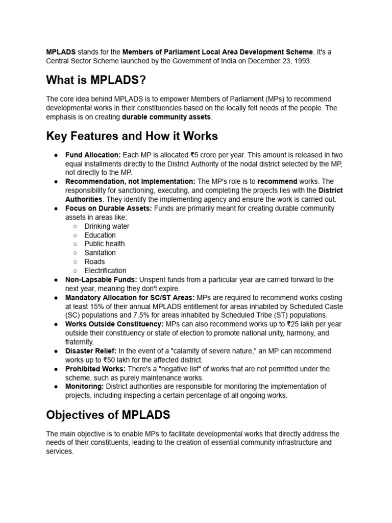 MPLADS Guidelines Overview 2024 | PDF