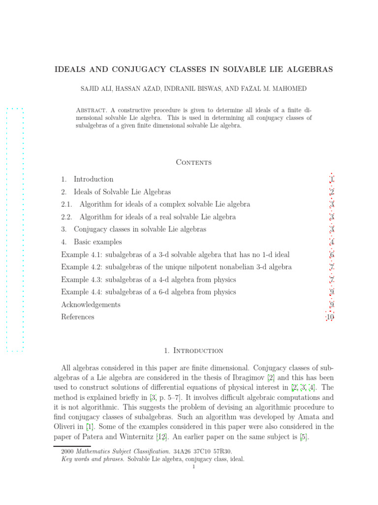 Ideals and Conjugacy Classes in Solvable Lie Algebras: Abstract | PDF ...