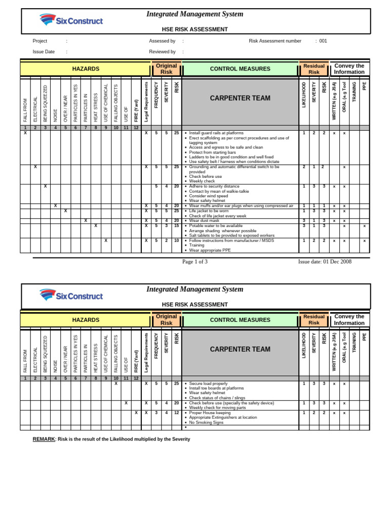 HSE Working at Height Risk Assessment | PDF | Personal Protective ...