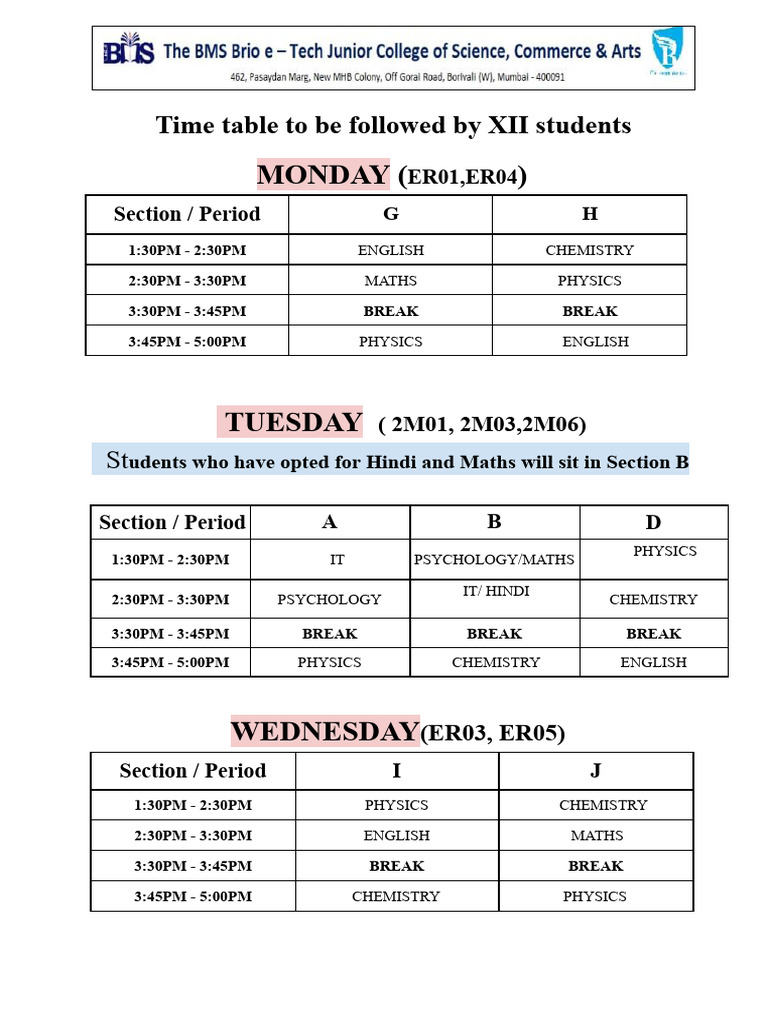 Timetable Xii 2 | PDF