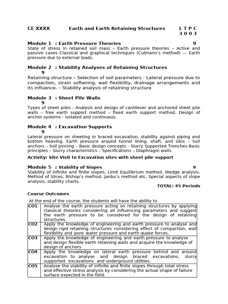 Earth Retaining Structures Course Overview | PDF | Natural Materials ...
