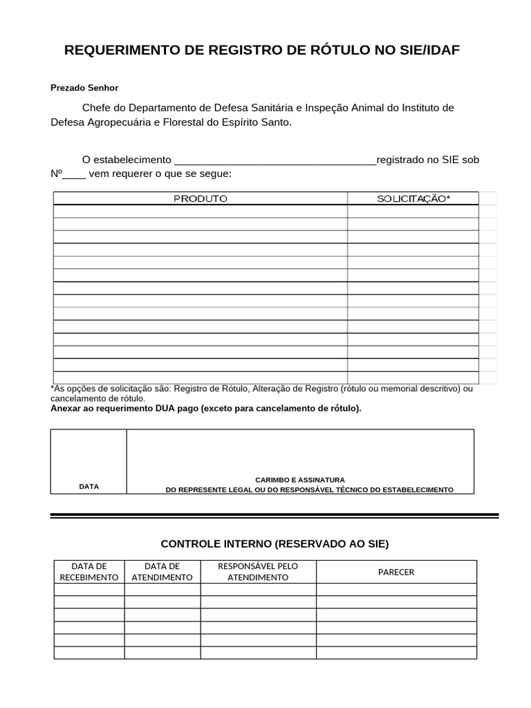 Requerimento de Registro de Rótulo SIE | PDF