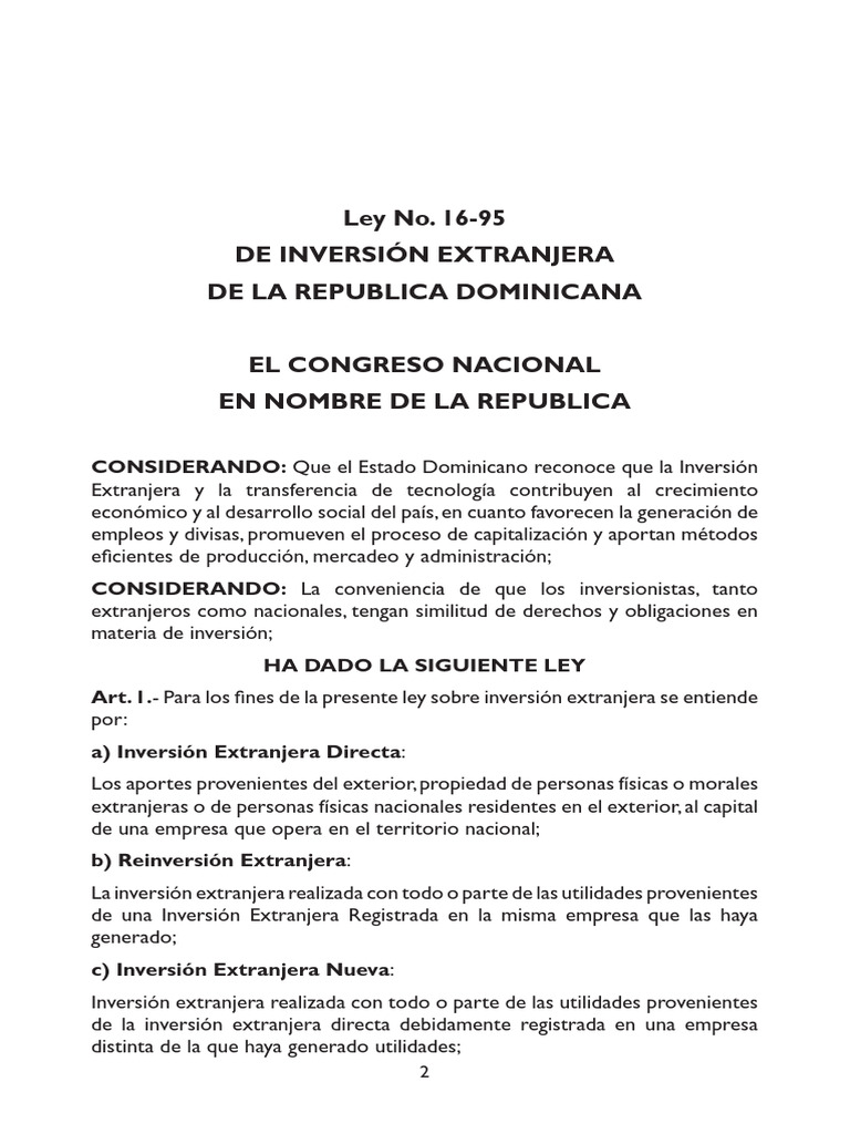 Ley 16-95 de Inversion Extranjera | PDF | Inversiones | Business