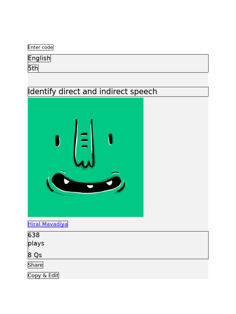 Direct To Indirect Speech (Determine - Exam-Quiz) | PDF