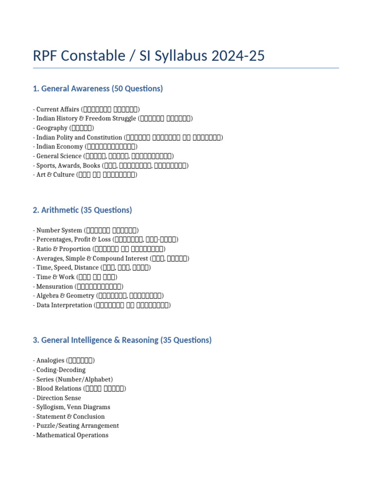 RPF Syllabus 2024-25 | PDF