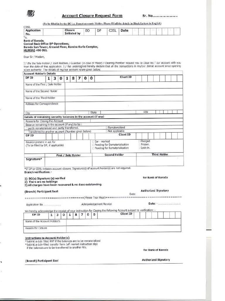 Account Closure Request Form | PDF