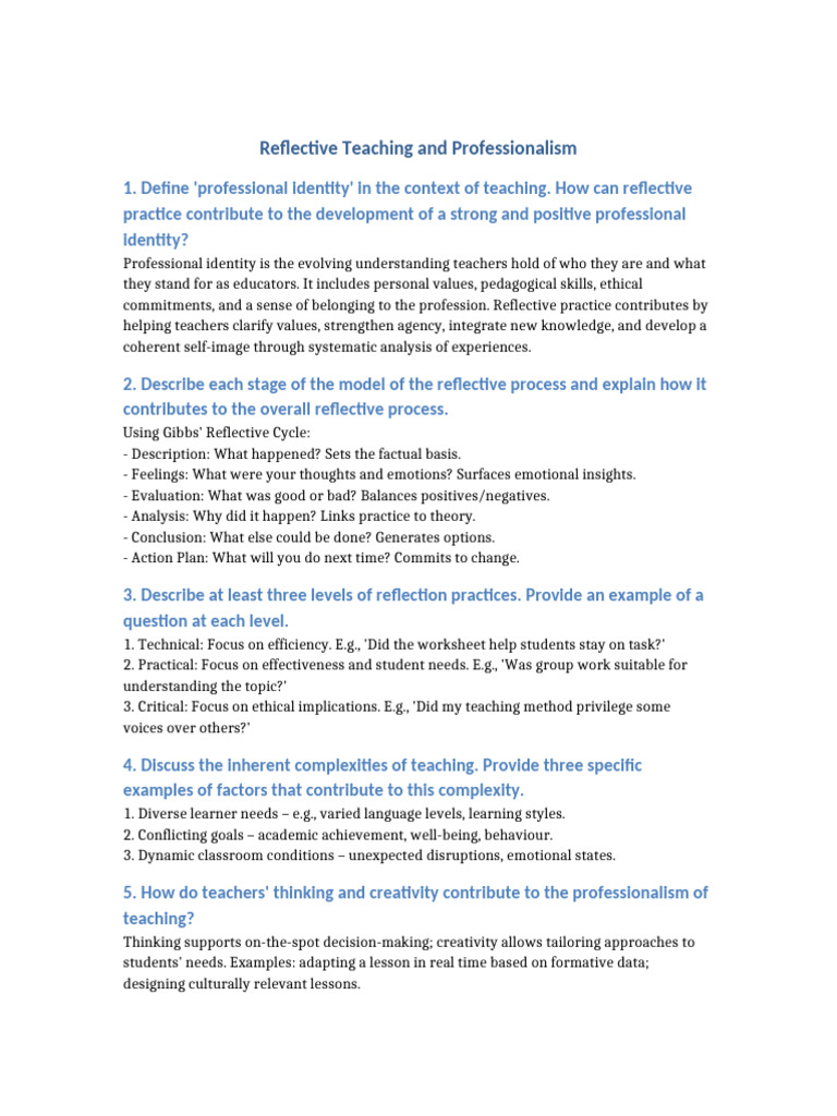 Reflective_Teaching_and_Professionalism | PDF | Reflective Practice | Teachers