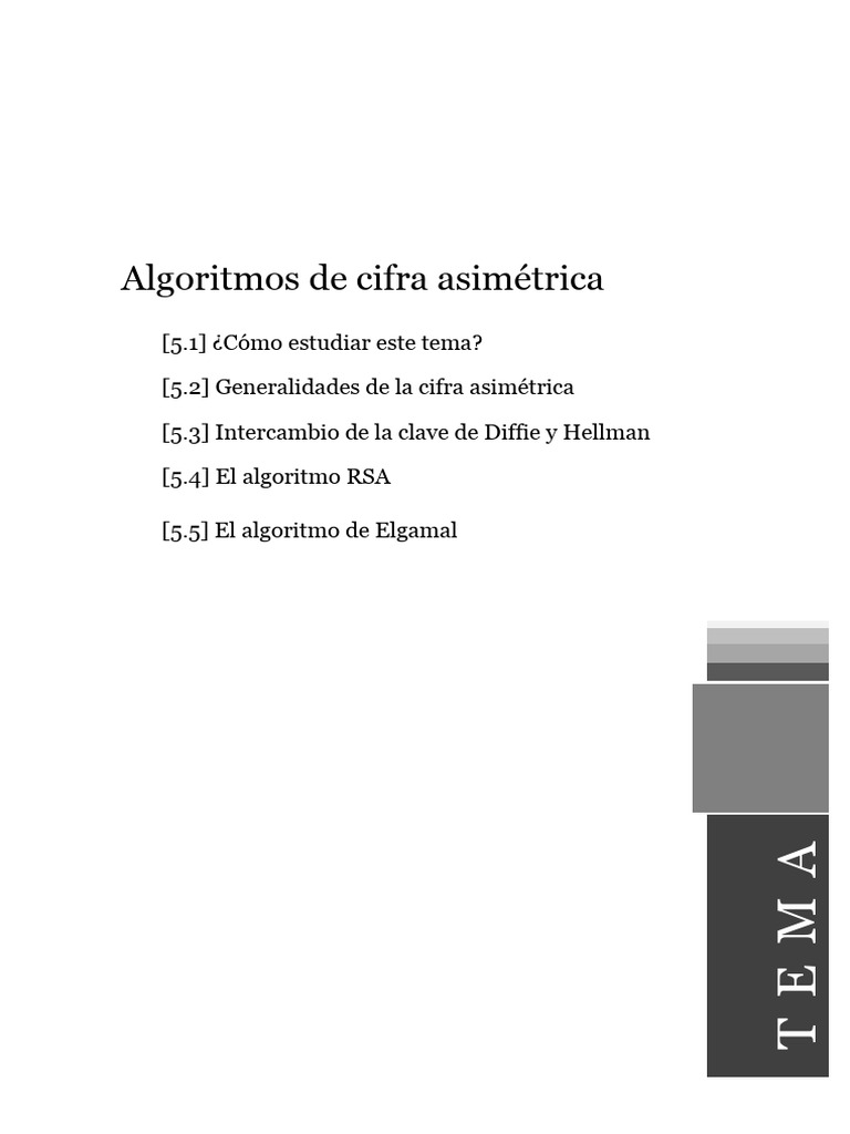 Tema5- Algoritmos de Cifra Asimétrica | PDF | Clave (criptografía ...